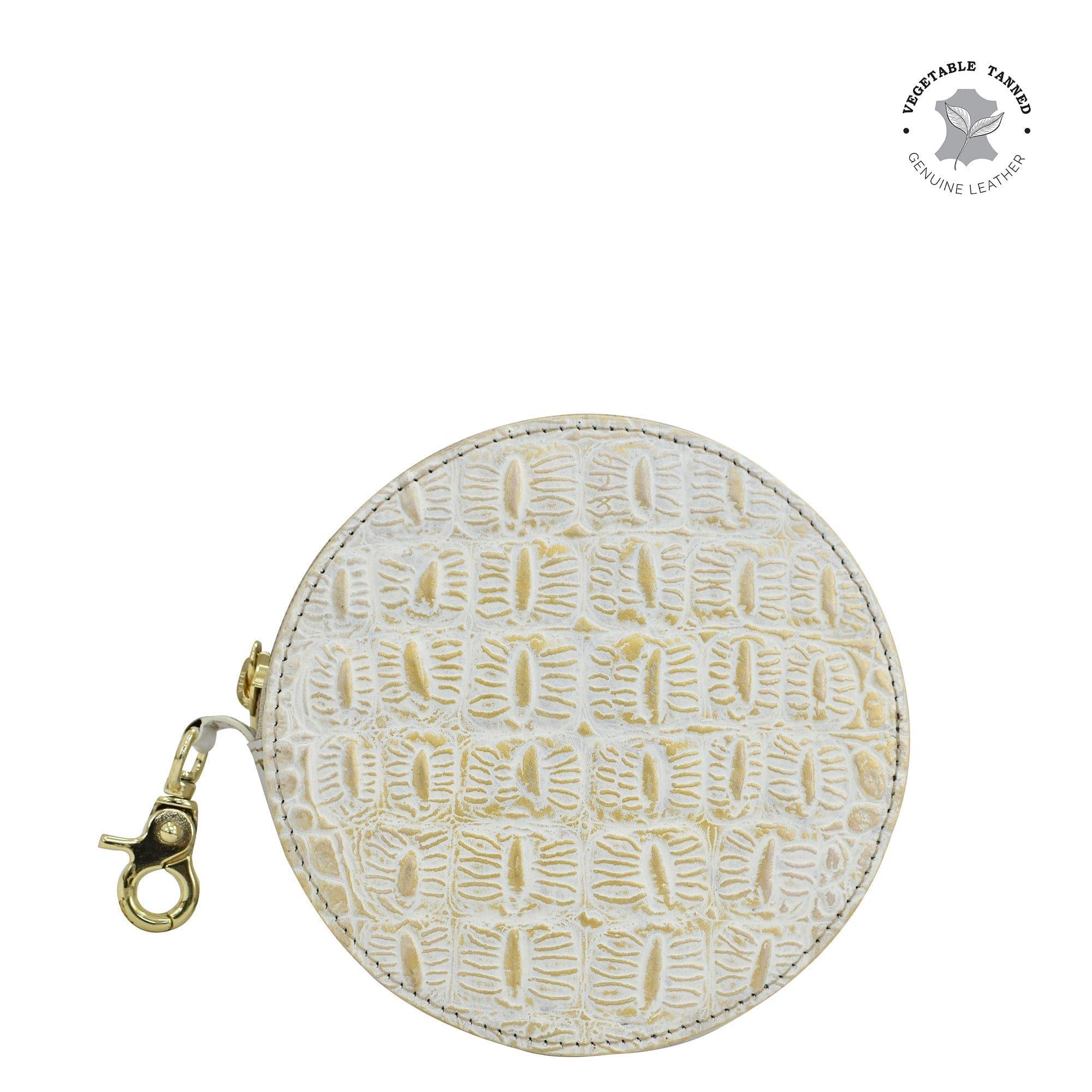 Buy Croco Embossed Cream Gold Leather Hand Painted Round Coin Purse ...