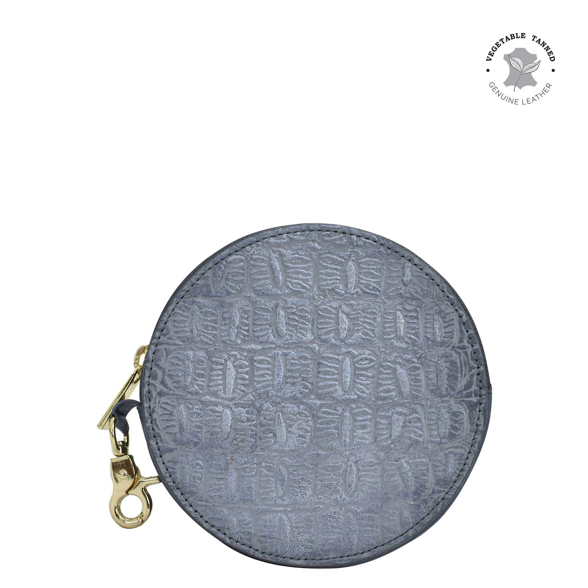 Buy Croco Embossed Silver/Grey Leather Hand Painted Round Coin Purse ...