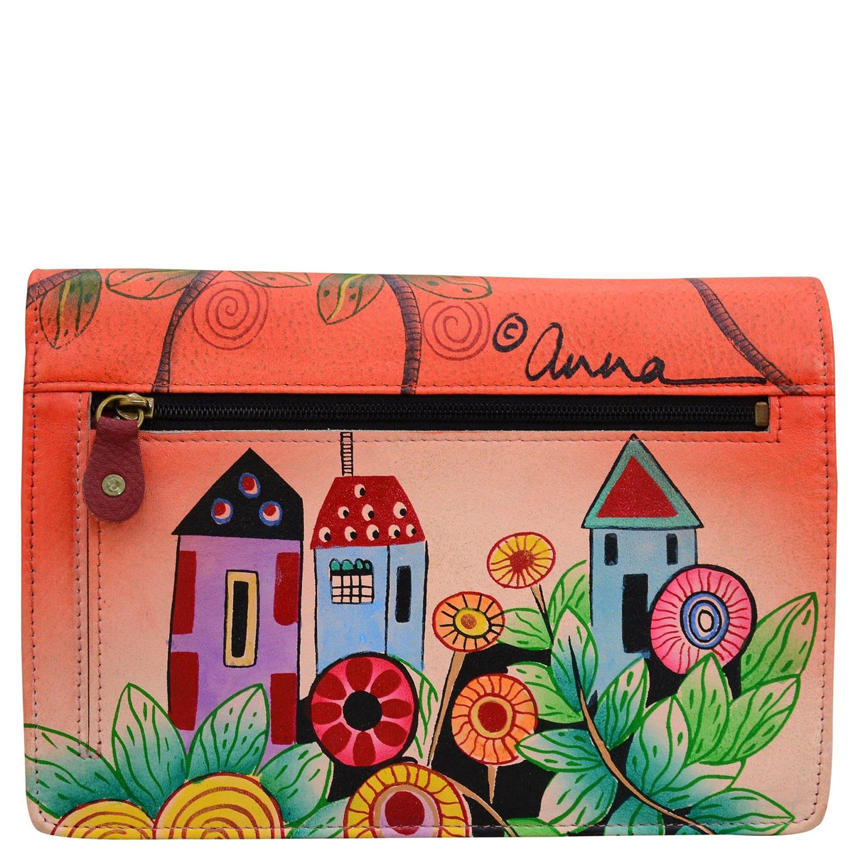 Leather Hand painted Two Fold Wallet On a String - 1845 – Anuschka