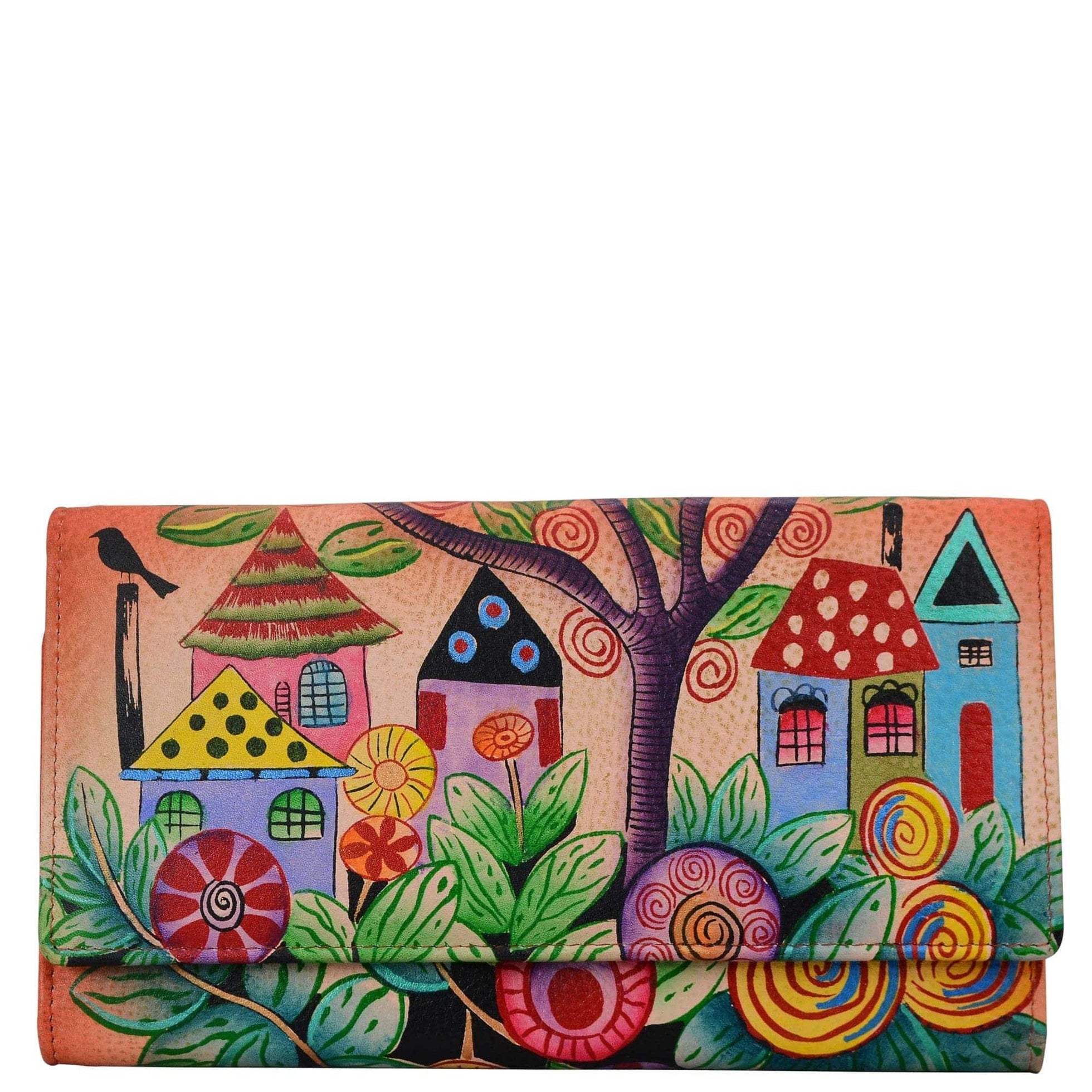 Leather Hand painted Three Fold Organizer Wallet - 1860 – Anuschka